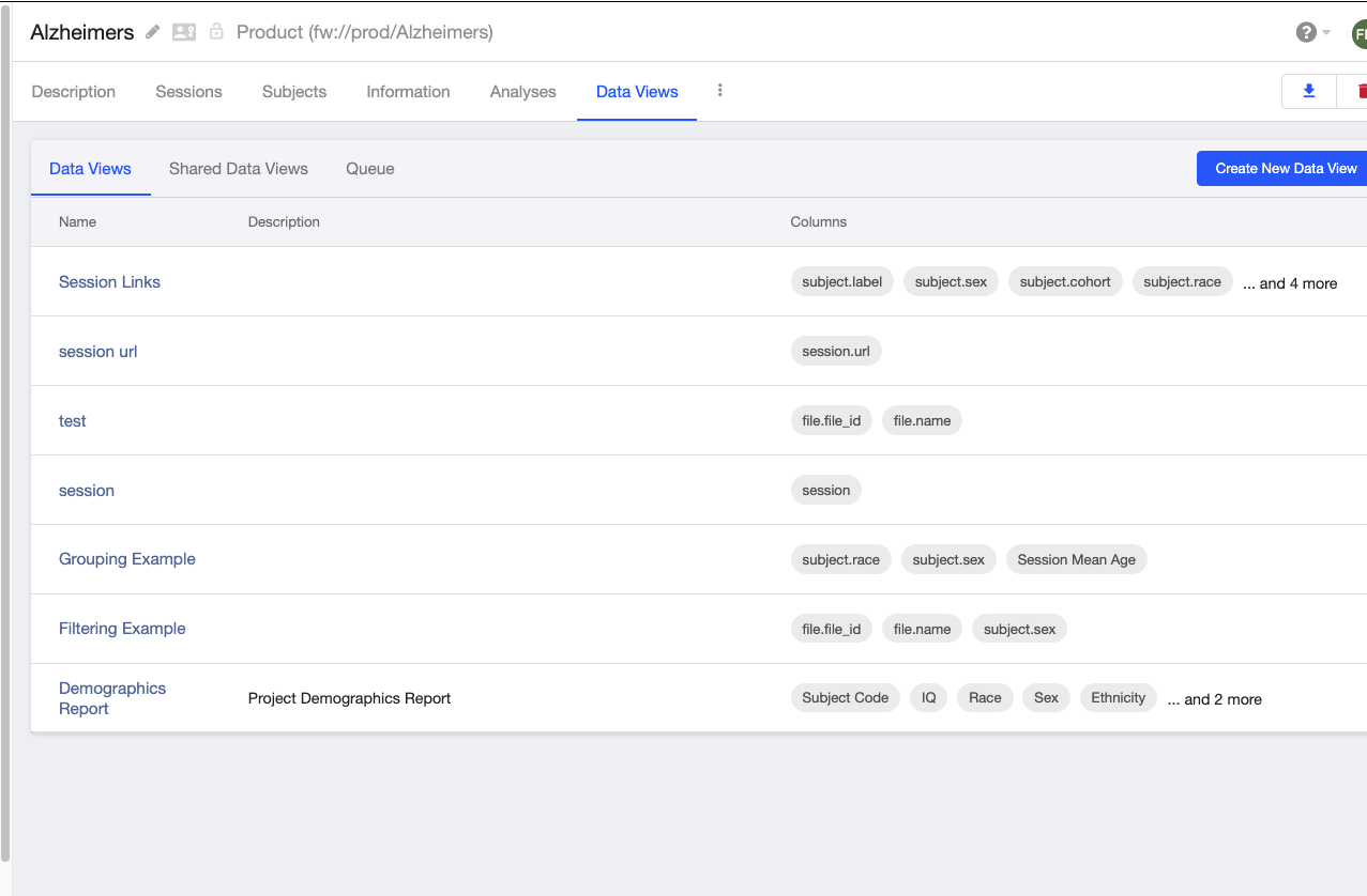 Data Views - Flywheel Documentation