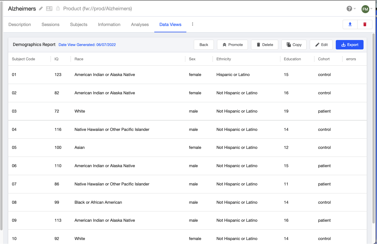 Data Views - Flywheel Documentation